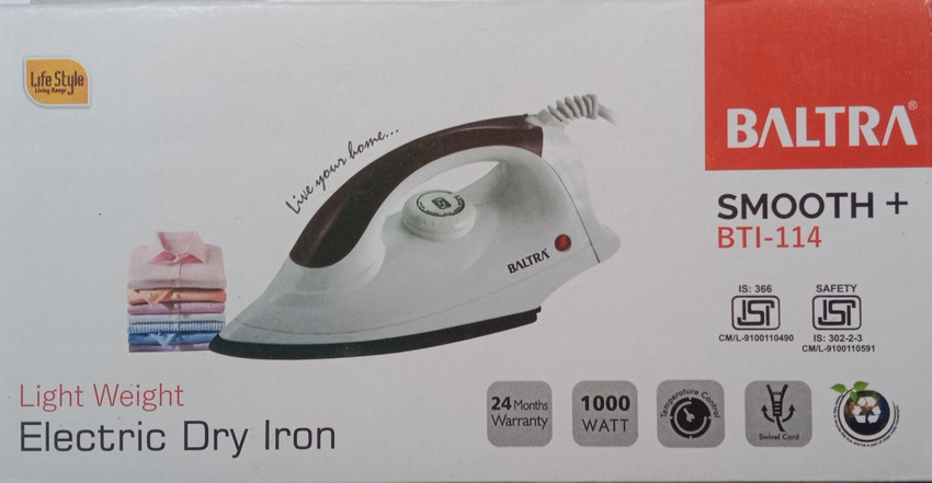 Baltra by Yes SMOOTH BTI 114 1000 W Dry Iron Price in India Buy Baltra by Yes SMOOTH BTI 114 1000 W Dry Iron Online at Flipkart