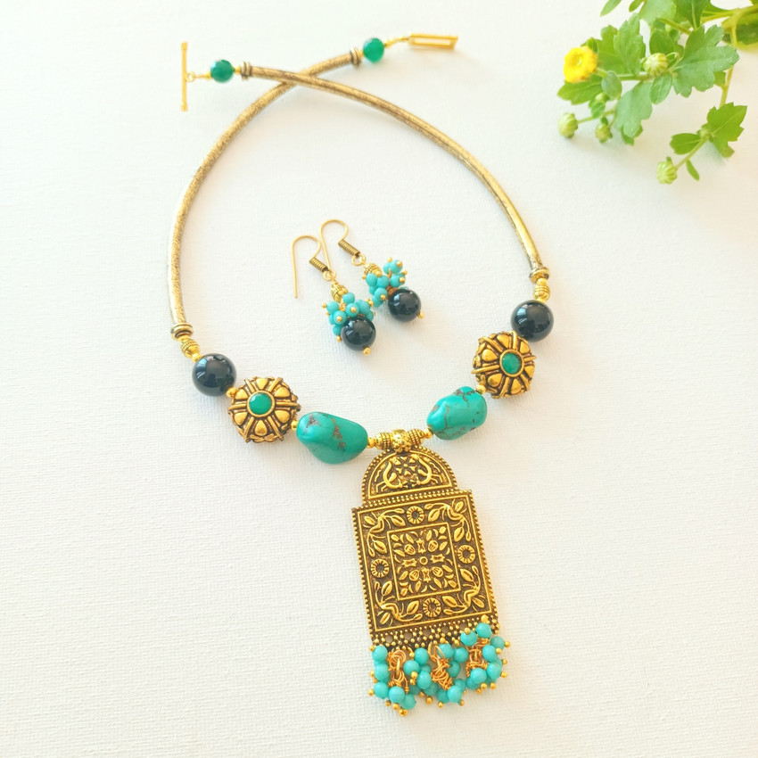 azilaa Brass Gold plated Turquoise Jewellery Set Price in India Buy azilaa Brass Gold plated Turquoise Jewellery Set Online at Best Prices in India Flipkart