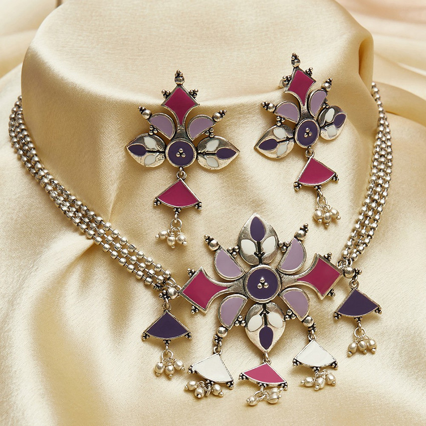 Voylla Brass Silver Silver Jewellery Set Price in India Buy Voylla Brass Silver Silver Jewellery Set Online at Best Prices in India Flipkart