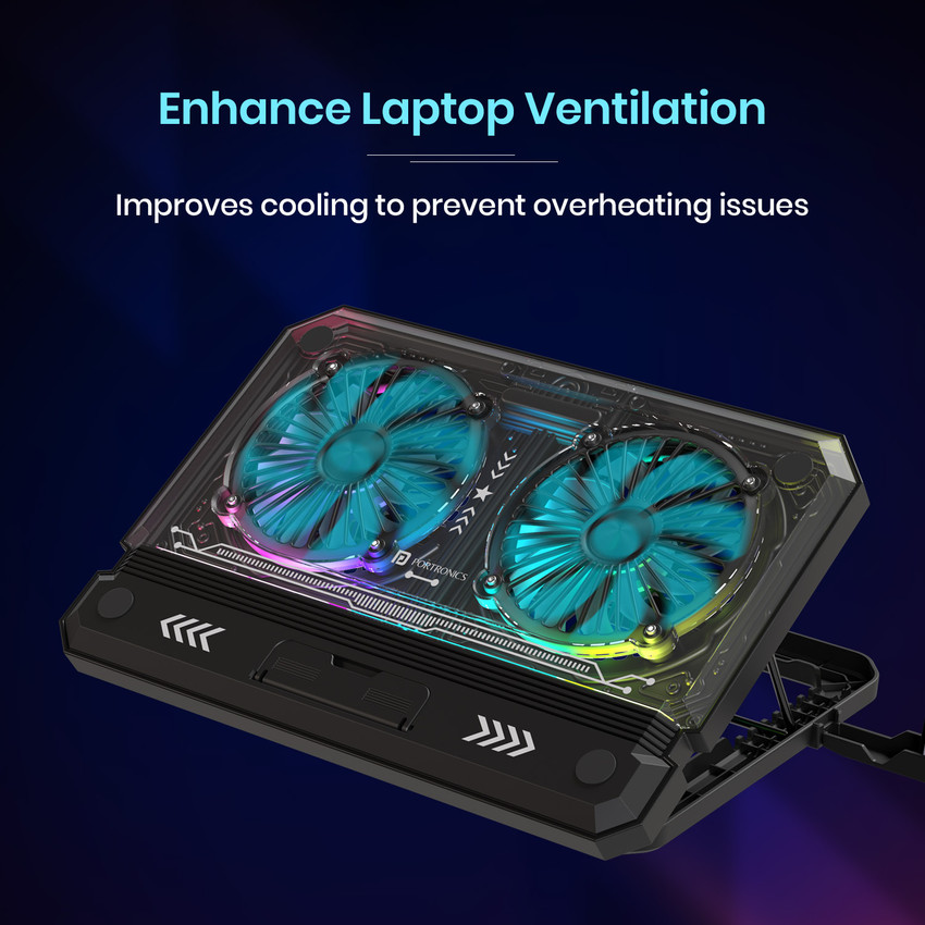 Portronics My Buddy Air 5 Laptop Cooling Pad 2 Cooling Fans Height Adjust RGB Lights Laptop Stand Price in India Buy Portronics My Buddy Air 5 Laptop Cooling Pad 2 Cooling