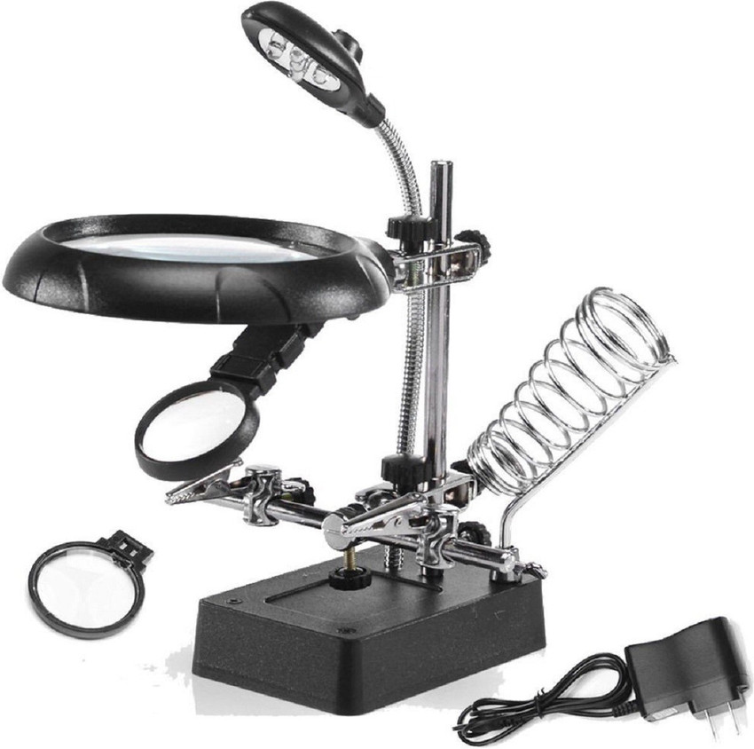 Corslet Soldering Led Helping Hand Stand Magnifier Magnifying Lens Clamp Clip Iron Light Glass Tool LED Station Alligator Repair Power Accessory 10x Stand Magnifier Price in India Buy Corslet Solderin...
