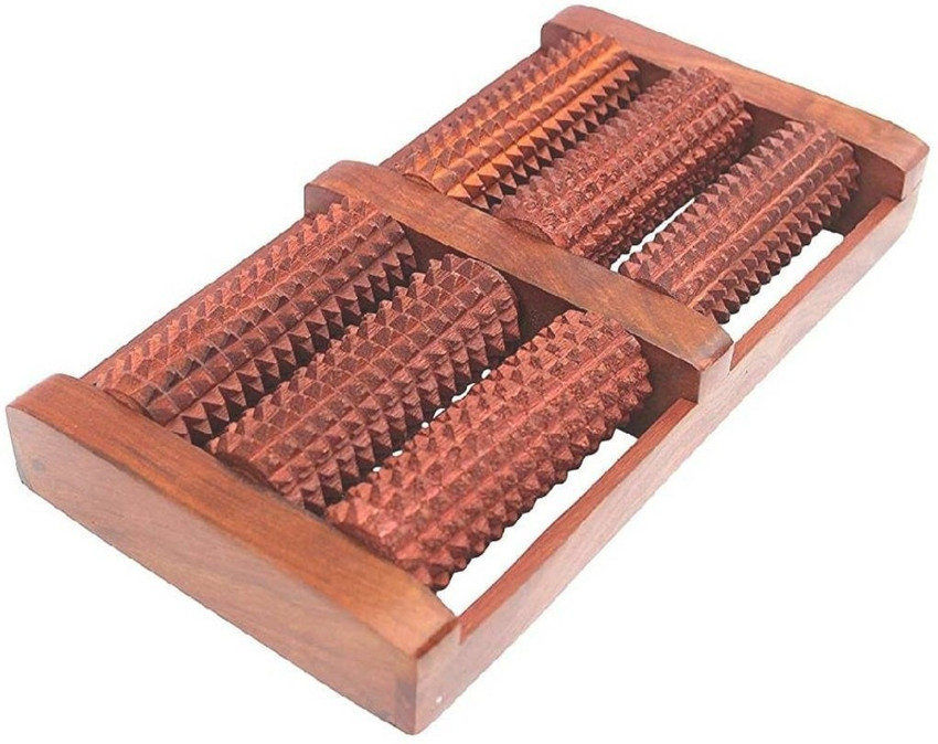 Chadhaji Wood Foot Massager Six Roller Acupressure Massager Brown Wooden Acupressure and Pain Relief 6 Roller Foot Massager Brown Massager