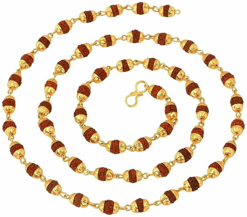 Khushal Religious Jewelry Damru Locket With Puchmukhi Rudraksha Mala Chain For Men Beads Gold plated Plated Alloy Necklace