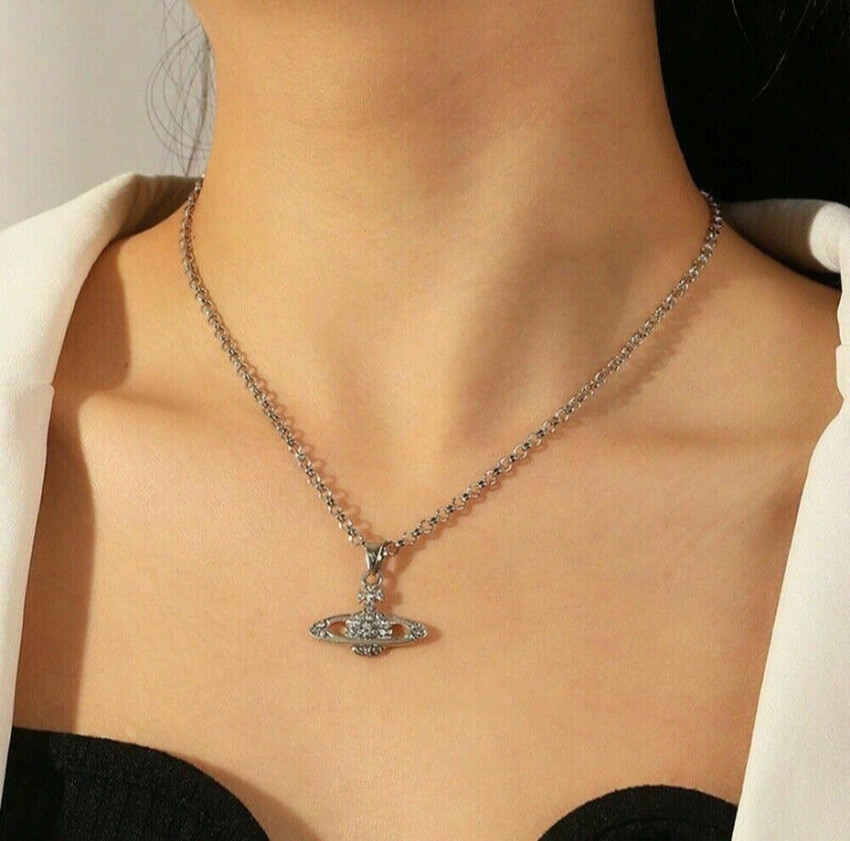 Harsu Collection Rhinestone studded Planet Vivienne Westwood Necklace Cubic Zirconia Zircon Silver Plated Stainless Steel Necklace Price in India Buy Harsu Collection Rhinestone studded Planet Vivienn...