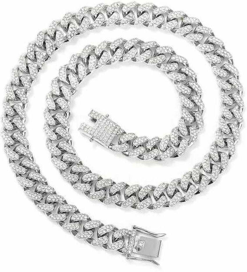 KRYSTALZ Men Cuban Link Chain Silver Miami Necklace Unisex Stainless Steel Zircon 8mm Cubic Zirconia Gold plated Plated Stainless Steel Choker Price in India Buy KRYSTALZ Men Cuban Link Chain Silver M...
