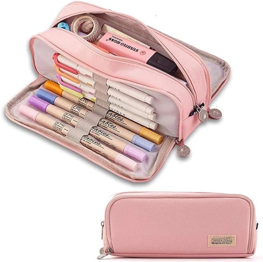 TREXEE Large Capacity Pencil Pouch with 3 Compartment Stationery Oxford Pencil Case College High School Supplies Cute Pen Pouch Korean Bag Stationery