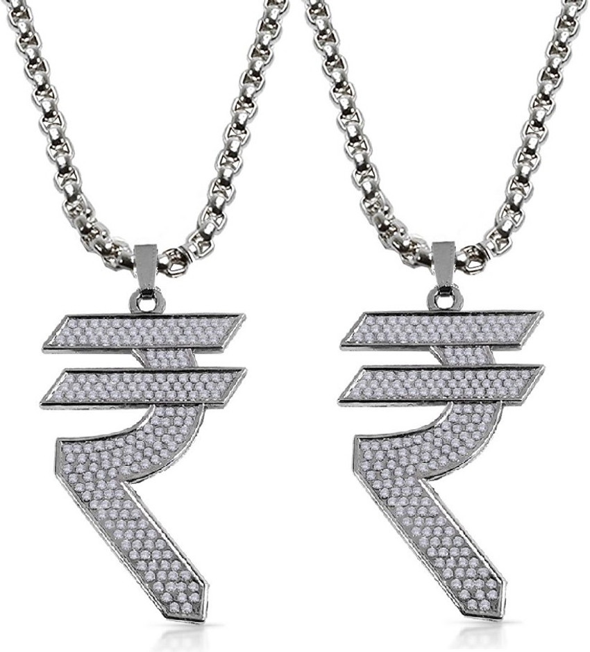 Adhvik Pack Of 2 Silver Stone Nug MC Stan Indian Currency Rupee Pendant Locket Necklace Silver Stainless Steel Pendant Set Price in India Buy Adhvik Pack Of 2 Silver Stone Nug MC Stan