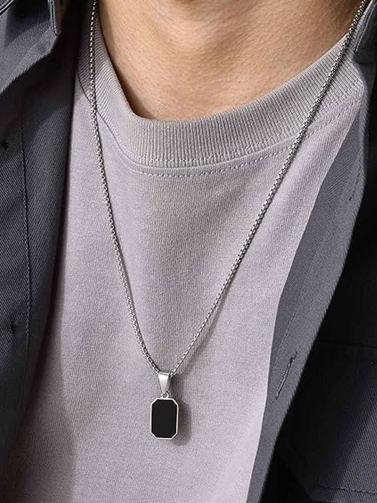 Oomph Black Stainless Steel Rectangle Pendant Necklace Chain For Men Boys Silver Beads Stainless Steel Pendant Price in India Buy Oomph Black Stainless Steel Rectangle Pendant Necklace Chain For Men