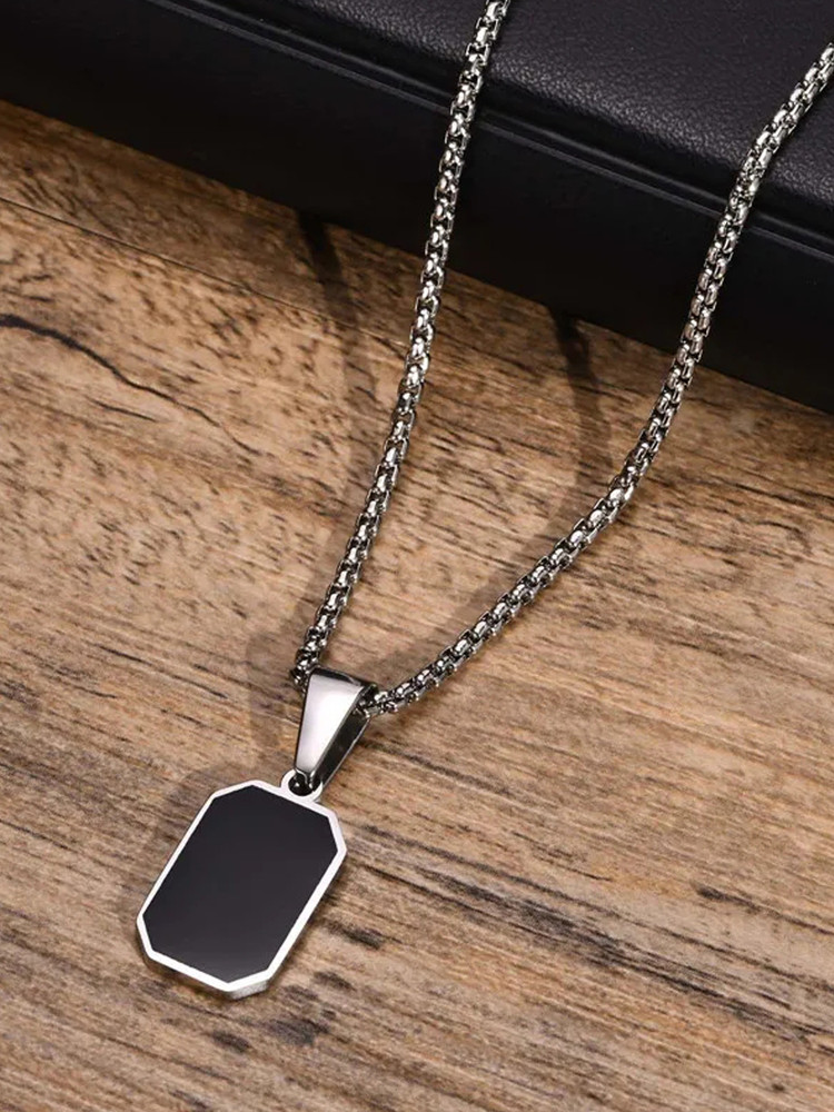 Oomph Black Stainless Steel Rectangle Pendant Necklace Chain For Men Boys Silver Beads Stainless Steel Pendant Price in India Buy Oomph Black Stainless Steel Rectangle Pendant Necklace Chain For Men