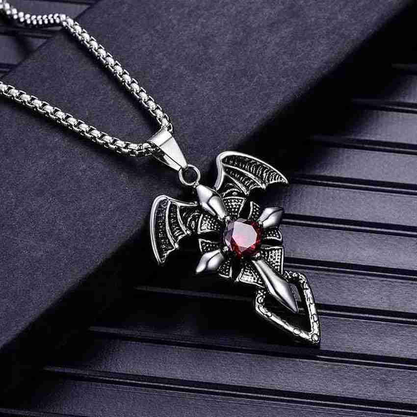 KRYSTALZ Lucifer Tried Dark Wings Red Cross Gem Necklace For Mens Silver Zircon Alloy Locket Price in India Buy KRYSTALZ Lucifer Tried Dark Wings Red Cross Gem Necklace For Mens Silver Zircon Alloy Lo...