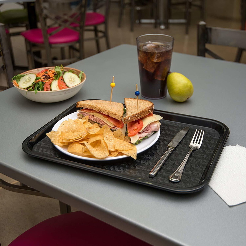 Everbuy Plastic Serving Tray Platter Rectangular Shape Plastic Trays for Drink Breakfast Tea Dinner Coffee Salad Food for Dinning Table Home Kitchen 11x14 Inches BLACK 3 PIECES Tray Price in India