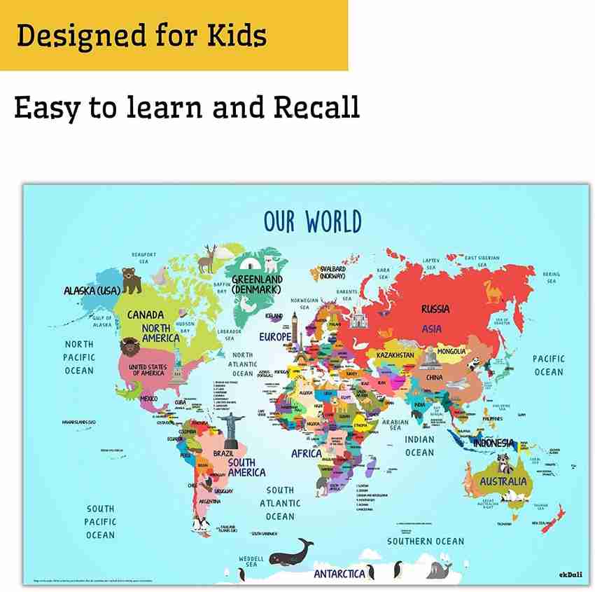 World Map With Countries Printable Wall Art Kid Nursery Amazon.com: