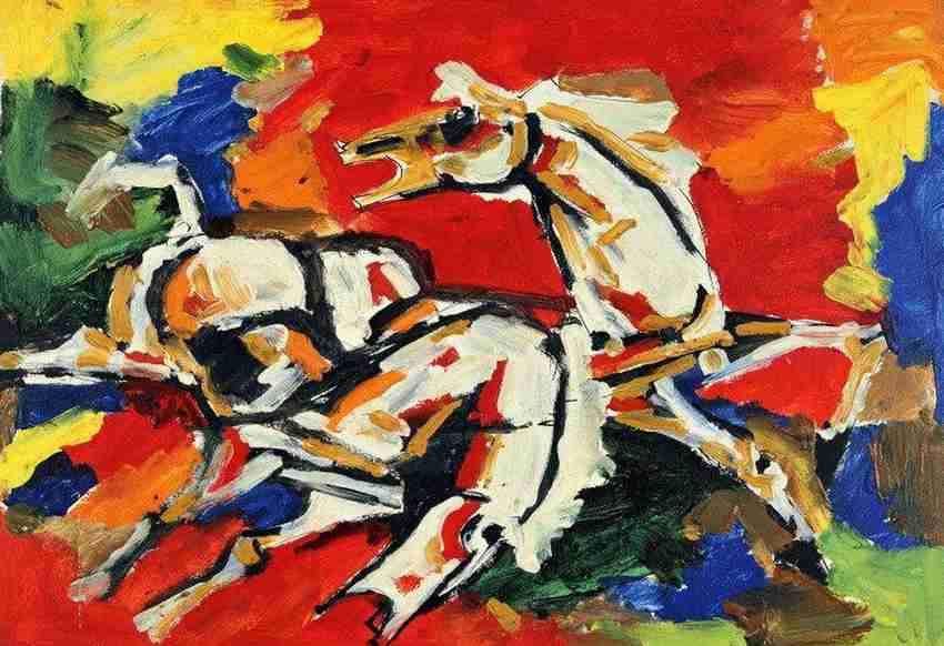 Poster Mf Hussain Painting Design Horse With Girl sl 13310 Wall Poster 13x19 Inches Matte Paper Multicolor Fine Art Print Art Paintings posters in India Buy art film design movie
