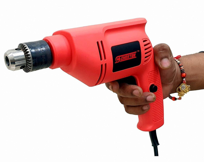 CHESTON Cheston 10mm Powerful Drill Machine Screwdriver Reverse Forward Rotation with Variable Speed for Wall Metal Wood Drilling 5 Wall and 13 HSS BITS Included CHD6104RED.13HSS.5WAL Pistol Grip Dril...