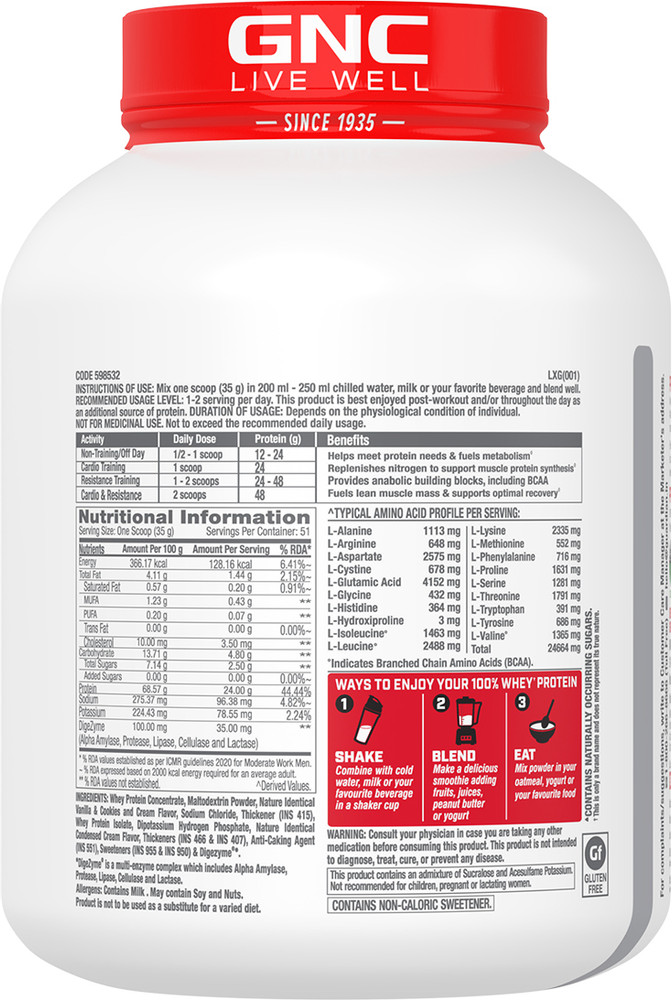 Gnc Whey Protein Nutrition Facts
