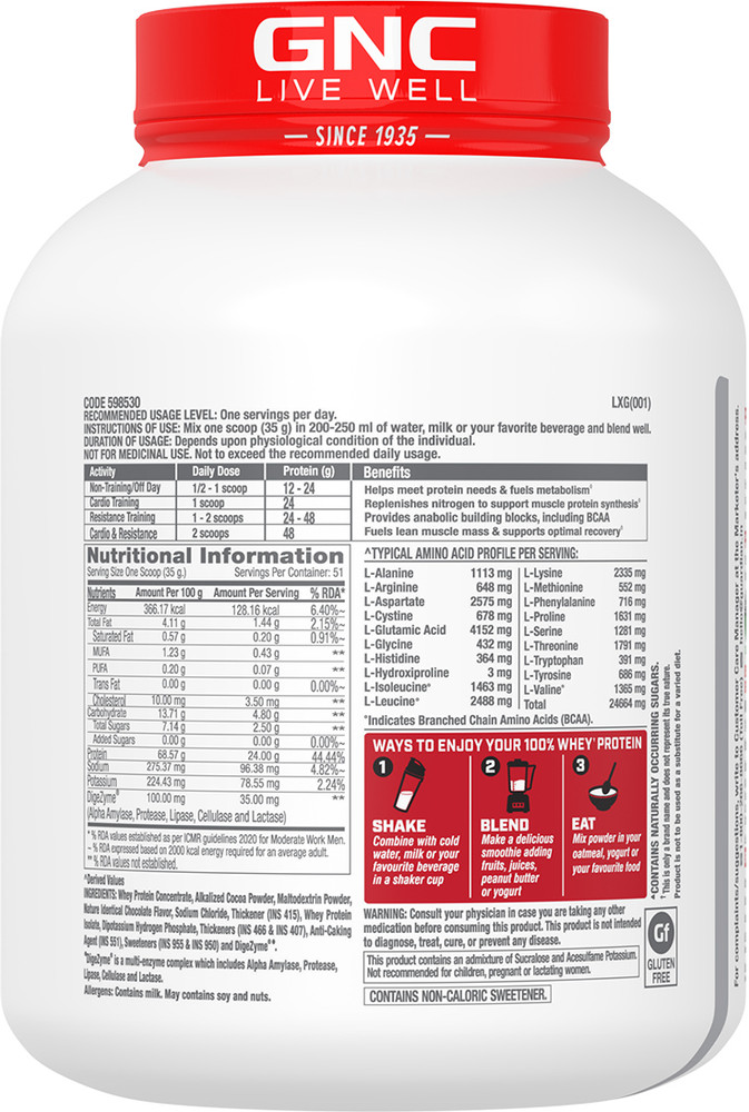 Gnc Whey Powder Nutrition Label