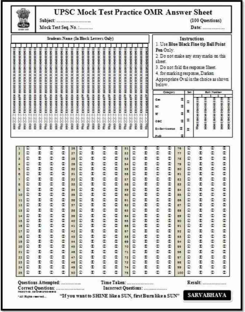 Sample Omr Answer Sheet 200 Questions PDF, 41% OFF