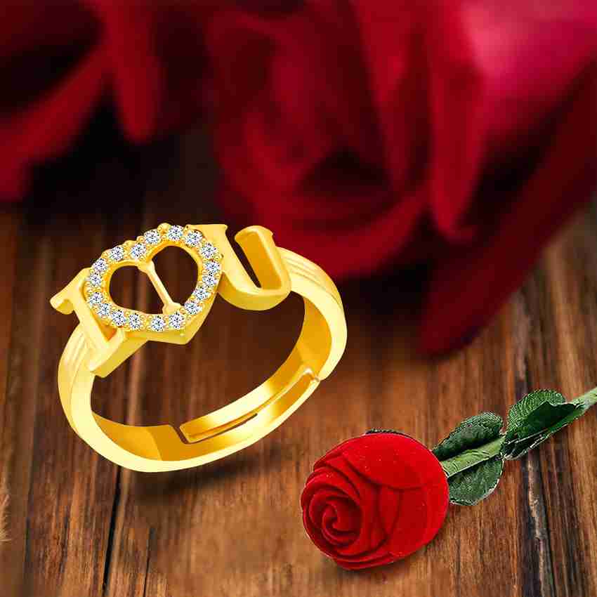 MEENAZ valentine gifts couple rings for girls women girlfriend I Alphabet name ring CZ Brass Copper Crystal Stone Alloy Metal Cubic Zirconia Diamond Zircon Crystal Platinum Rhodium Gold Plated Ring Se...