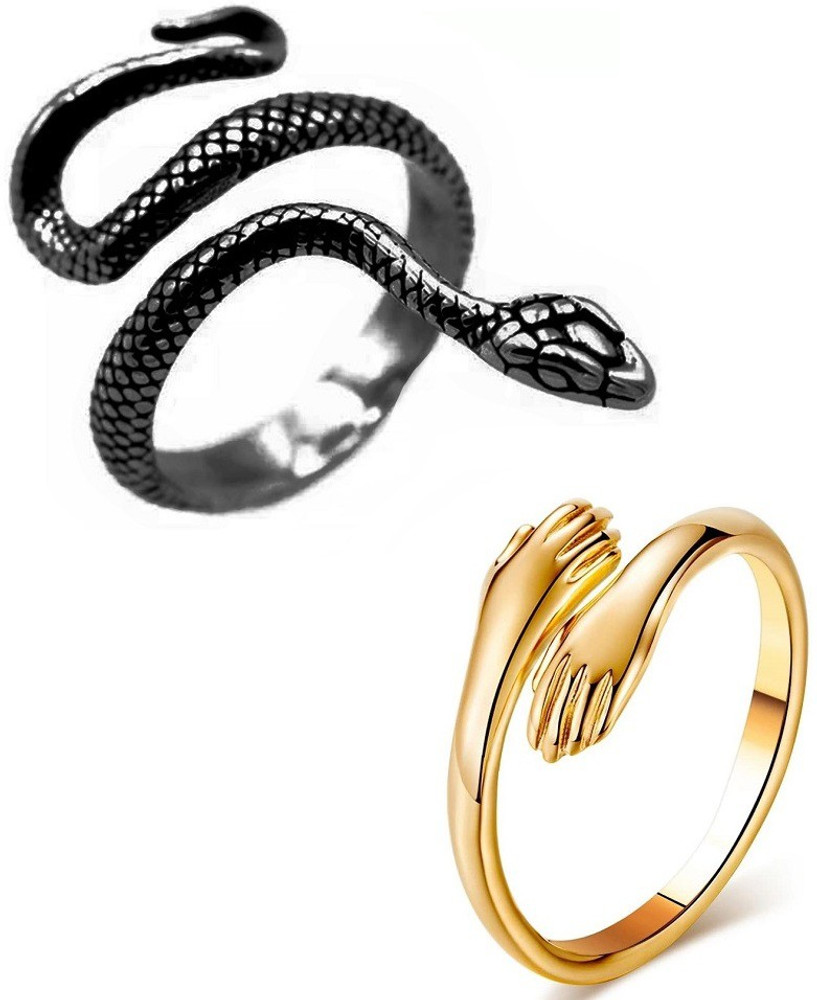 De Ultimate Pack Of 2 CMB7891 Love Couple Hand Hug Me And Shiva Snake Sarp Thumb Finger Ring Stainless Steel Ring Price in India Buy De Ultimate Pack Of 2 CMB7891 Love Couple Hand