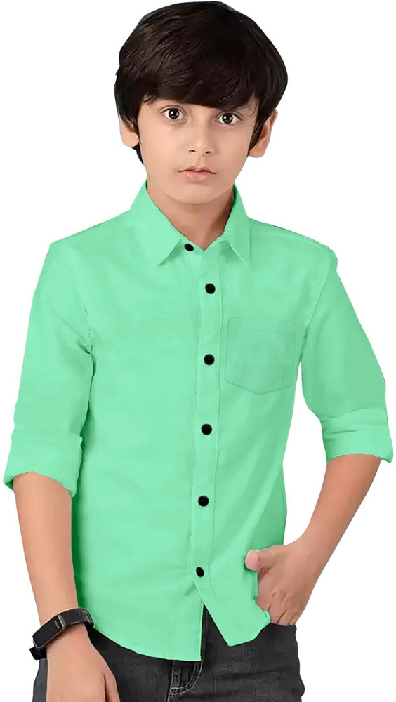 MAHITAG Boys Solid Casual Light Green Shirt