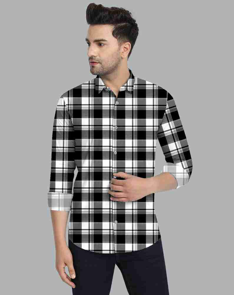 Black and white check shirt mens store