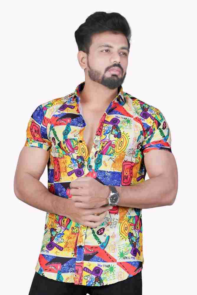 Mens Yellow/Red/Blue African Print Shirt Kitenge Store
