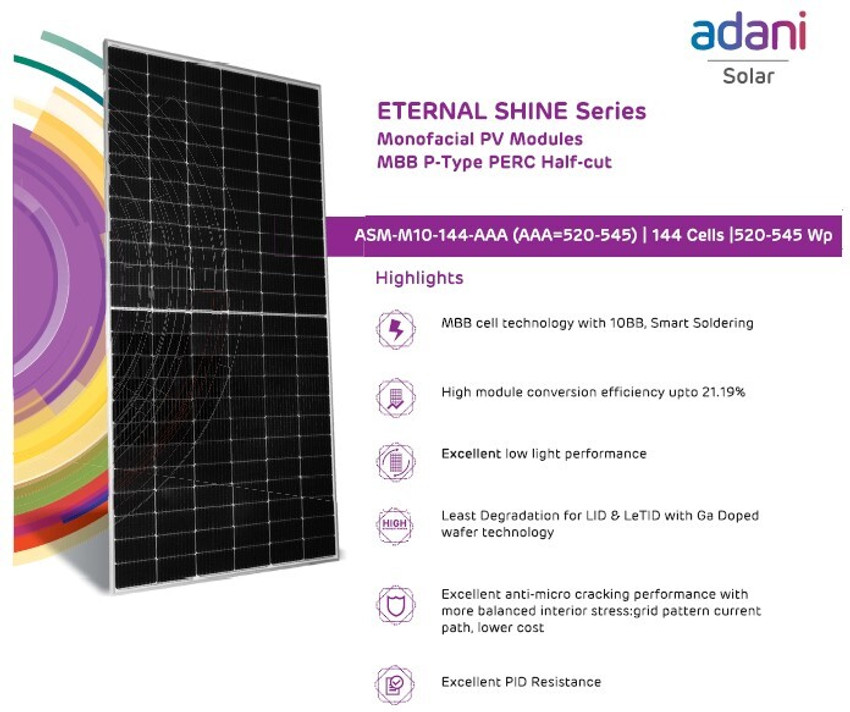 Adani Mono Perc Half Cut Bifacial Solar Panel, 1kW, 48 V, 57% OFF