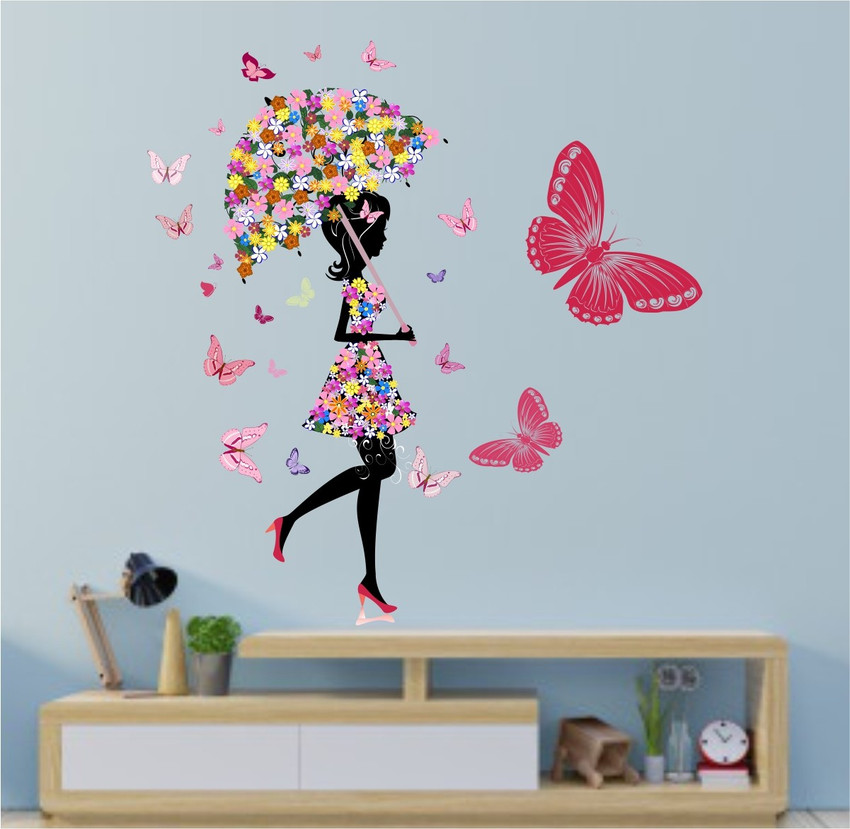 Decoration Designs 60 cm Flower Girl with Butterfly Wall Sticker decal home room decor wall sticker Self Adhesive Sticker Price in India Buy Decoration Designs 60 cm Flower Girl with Butterfly