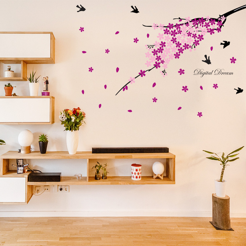 Sticker Wall Art Generic Pink Feathers Wing Cartoon Girl Wall Sticker