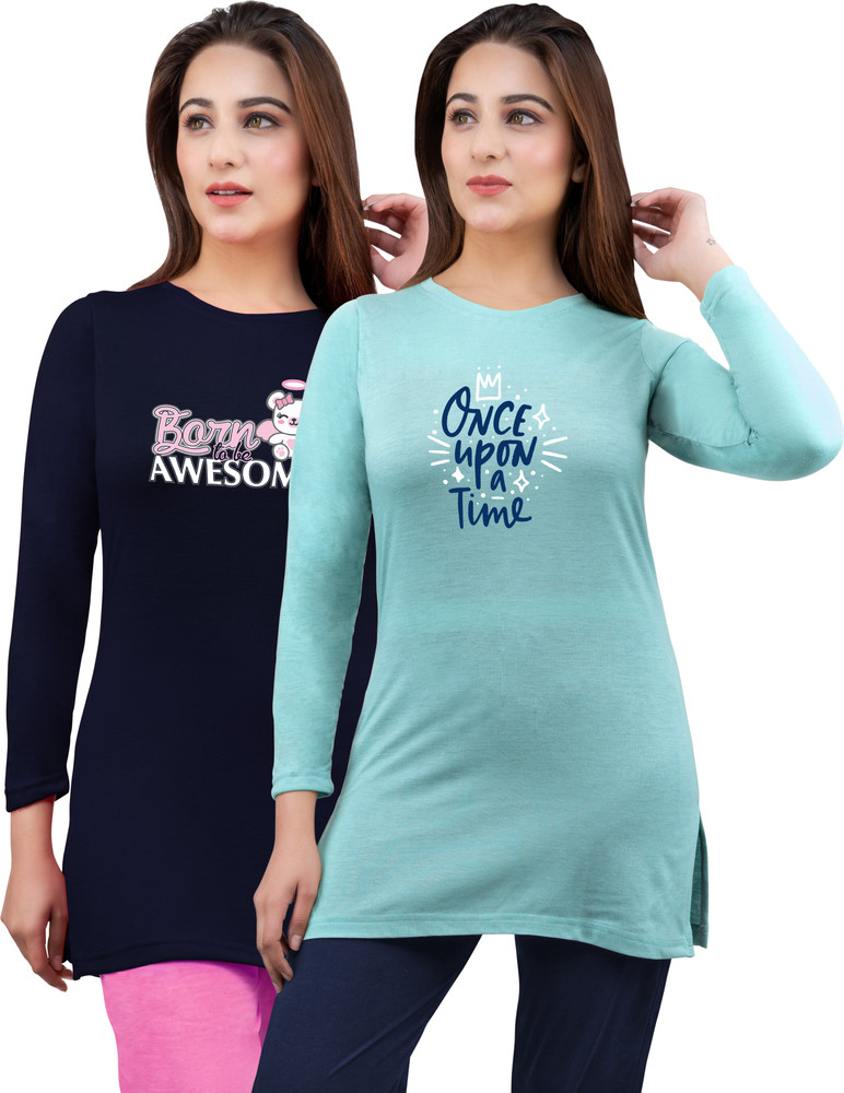 AMAHA Printed Women Round Neck Dark Blue Light Blue T Shirt Buy AMAHA Printed Women Round Neck Dark Blue Light Blue T Shirt Online at Best Prices in India Flipkart