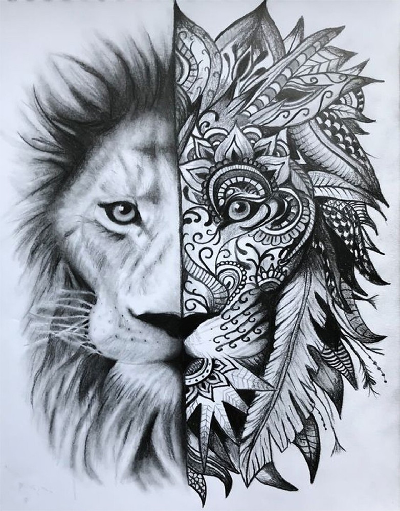 how to draw lion tattoo face