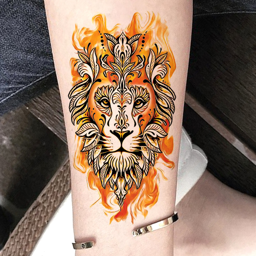 Fake Lion Tattoos JUNGE* Temporary Tattoos For Men Women Waterproof