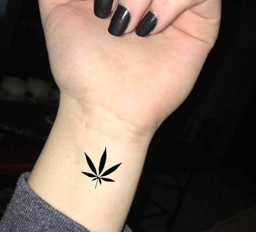 Small Weed Leaf Tattoo On Wrist