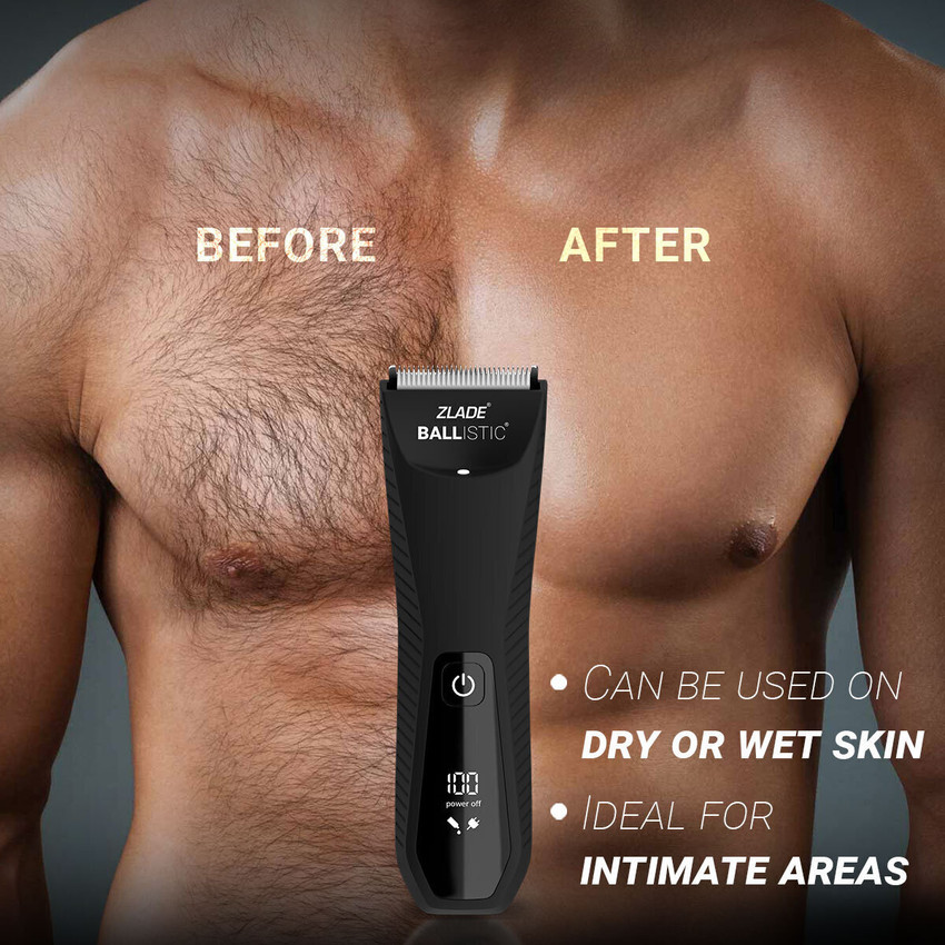 Zlade Body Trimmer for Men Suitable for Beard Body Head and Pubic Hair Waterproof Silicon Grip Detachable Ceramic Blades Fully Waterproof Body Groomer 120 min Runtime 5 Length Settings