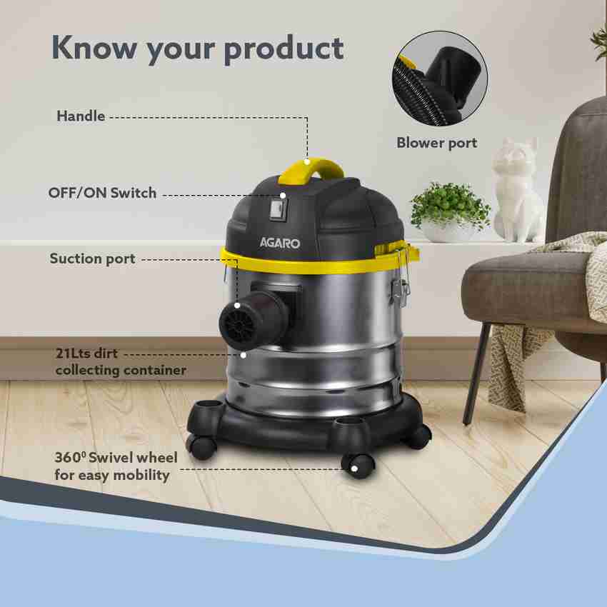 AGARO Ace 1600W Wet Dry Vacuum Cleaner with Reusable Dust Bag Price in India Buy AGARO Ace 1600W Wet Dry Vacuum Cleaner with Reusable Dust Bag Online at Flipkart