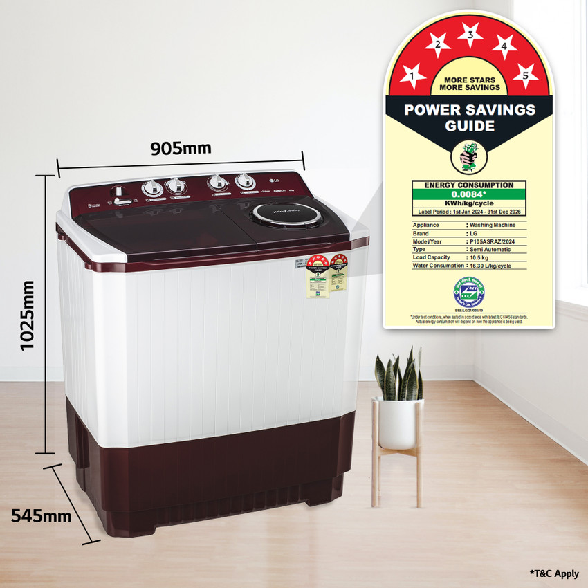 LG Electronics 10.5 kg Semi Automatic Top Load Washing Machine Maroon White