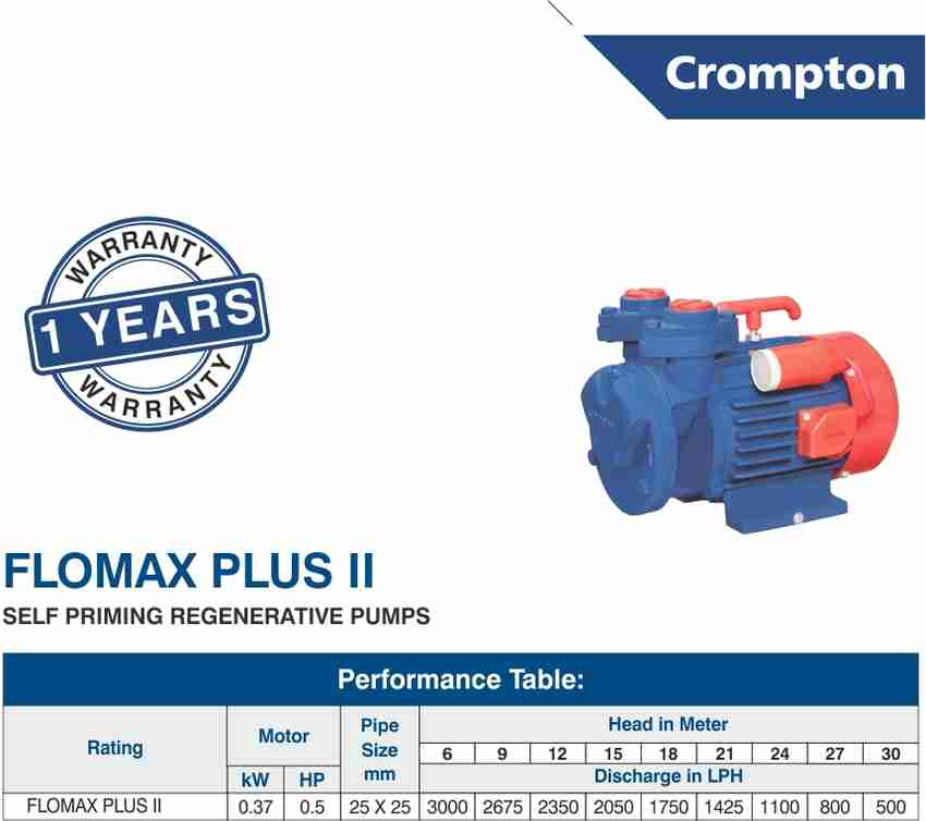 Crompton FLOMAX PLUS II Centrifugal Water Pump Price in India Buy Crompton FLOMAX PLUS II Centrifugal Water Pump online at Flipkart
