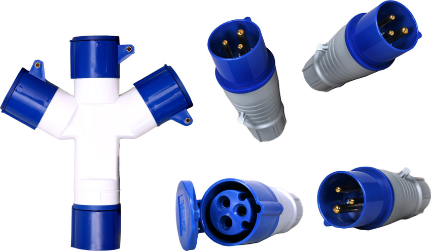 DECENT AIR SYSTEM 3pin IP44 Watertight Triple Outlet Socket Multi Splitter 16 amps Industrial Socket Industrial Plug Socket 220v 16A Set of 1 Extension Socket 3way industrial plug and socket Wire Conn...
