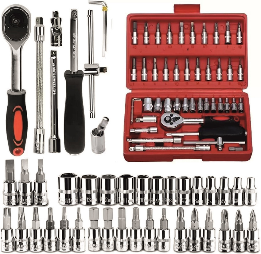 BANISTROKES 46Pcs 1 4 Inch Drive Box End Socket Set Metric Ratchet Wrench Set 4 14Mm Cr V Sockets S2 Bits Extension Bars Mechanic Tool Kits Single Sided Speciality Price in India Buy BANISTROKES 46Pcs...