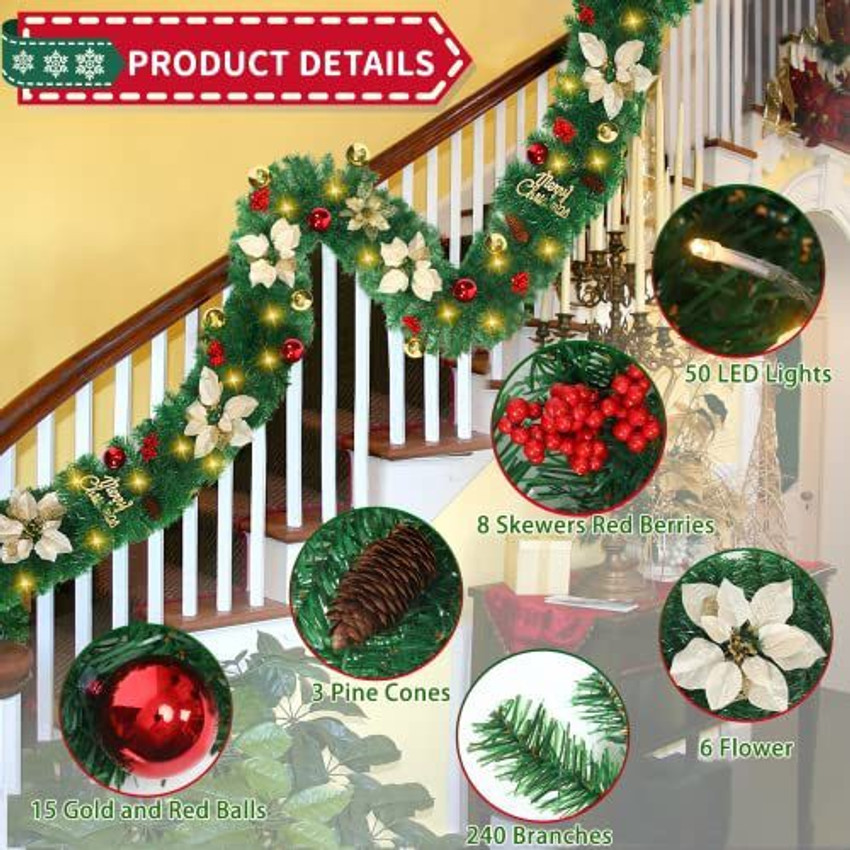 Xmas Garland With Led Lights Lighted Christmas Garland 9' X 18"