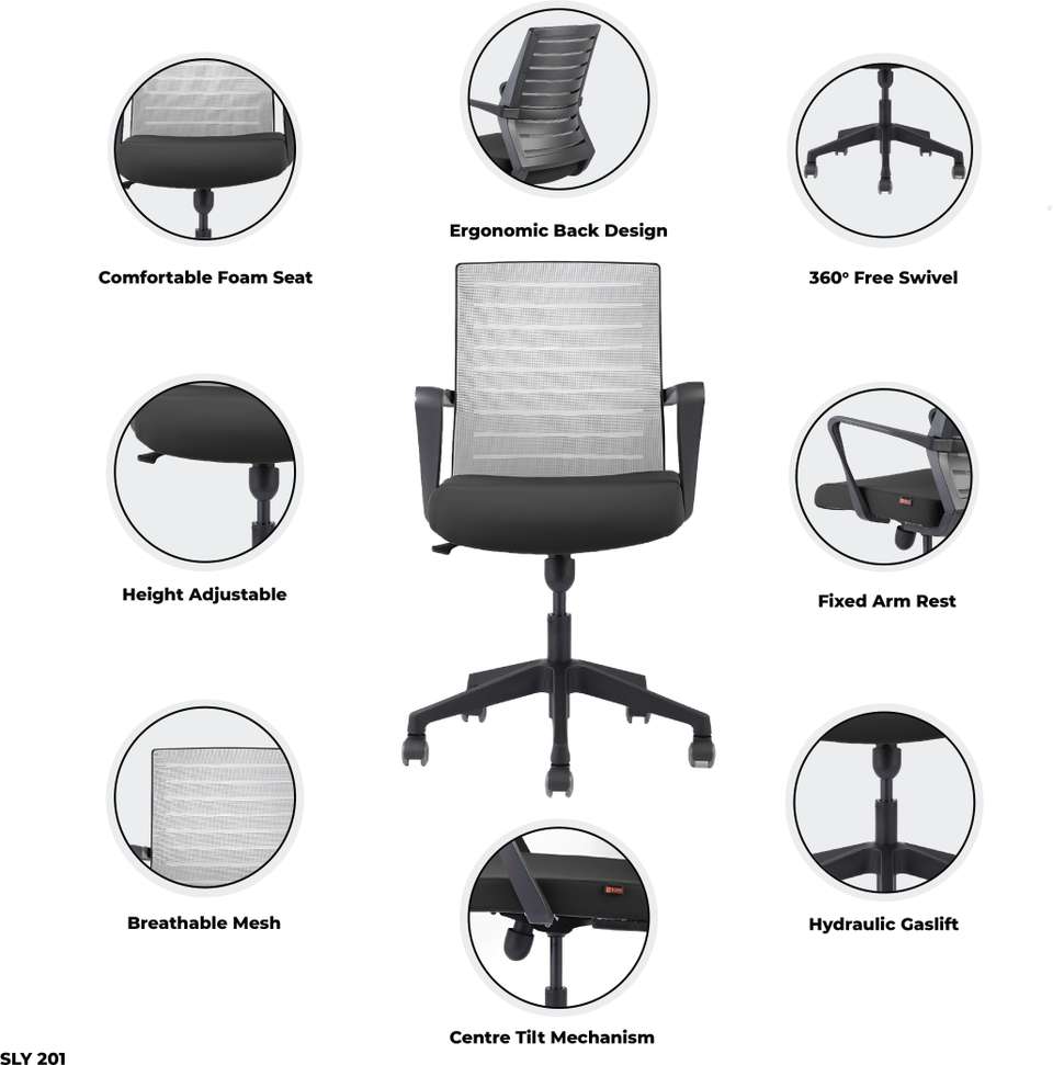BOSQ Mid Back Home Office Desk Chair | Ergonomic Design,Center Swivel ...