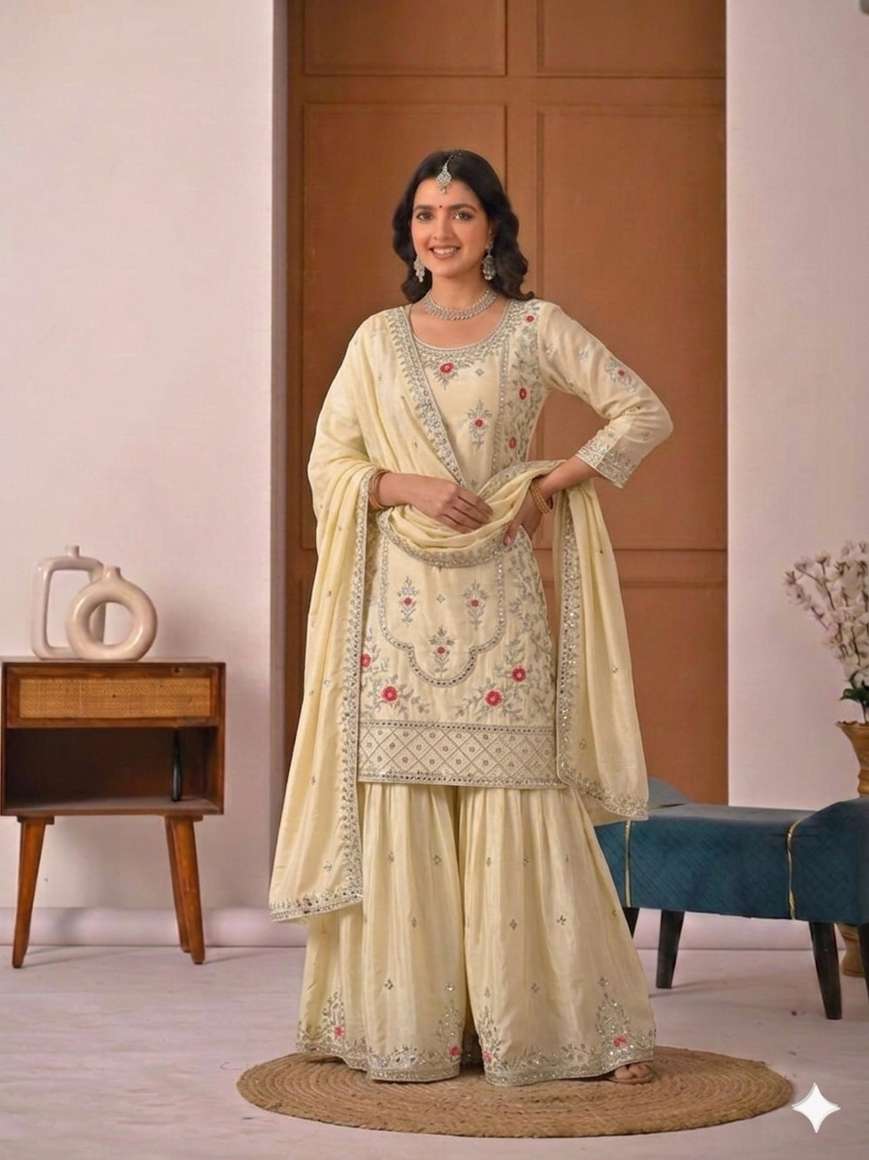 Hanumant Creation Embroidered Kurta, Sharara & Dupatta Set - Buy ...