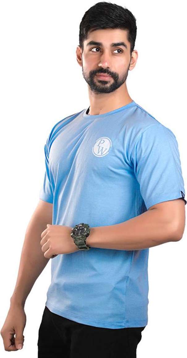 PW Solid Couple Round Neck Light Blue T-Shirt - Buy PW Solid Couple ...