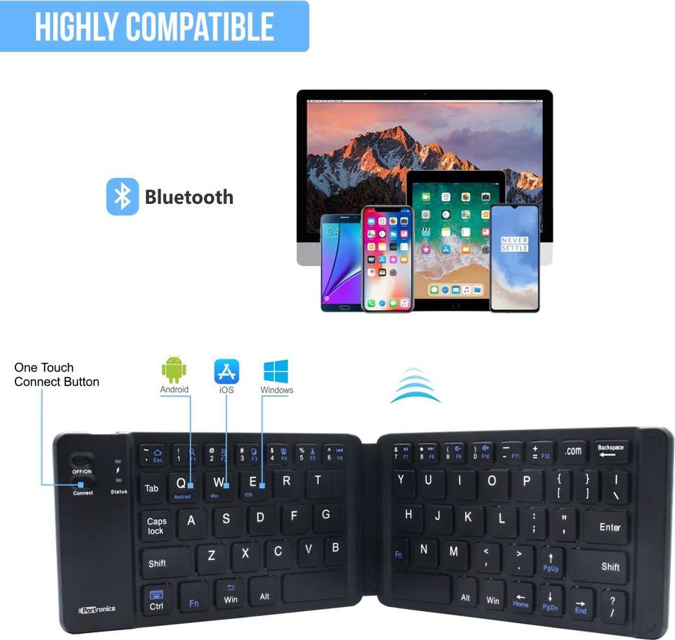 Portronics POR-973 Chicklet Foldable QWERTY Keyboard, Mini Pocket Sized ...
