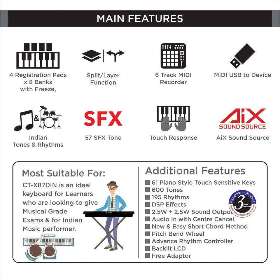CASIO CT-X870IN KS44A Digital Portable Keyboard Price in India - Buy ...