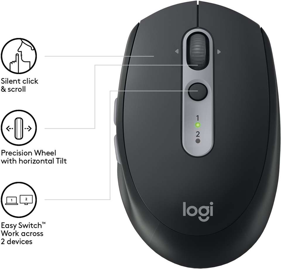 Logitech M585 Multi-Device Multi-Tasking Wireless Ambidextrous Optical ...