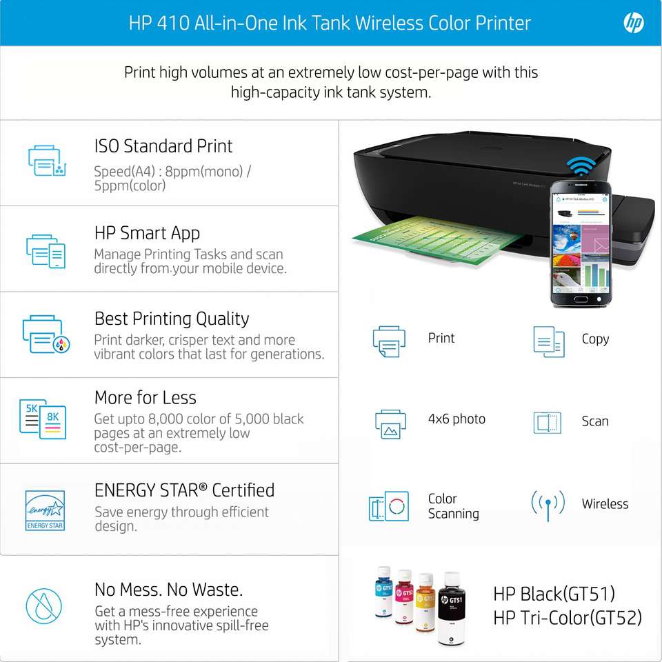HP Ink Tank WL 410 Multi-function WiFi Color Ink Tank Printer with ...