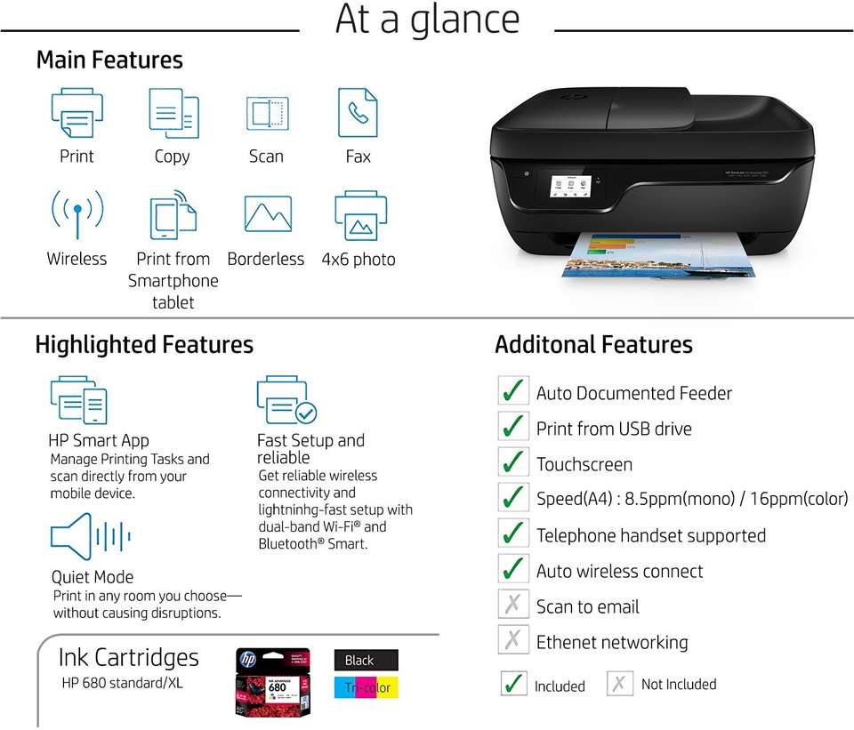 HP DeskJet Ink Advantage 3835 All-in-One Multi-function WiFi Color ...