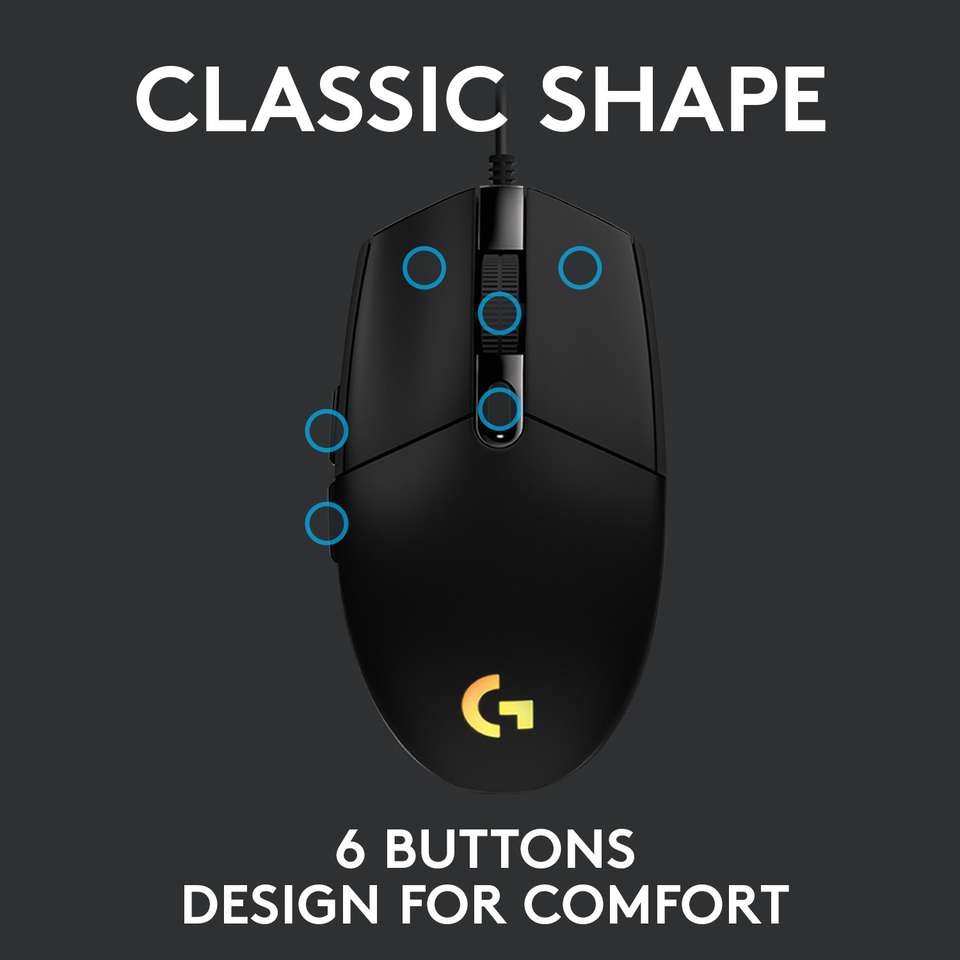 Logitech G102 Light Sync / Adj DPI Upto 8000, 6 Programmable Buttons ...