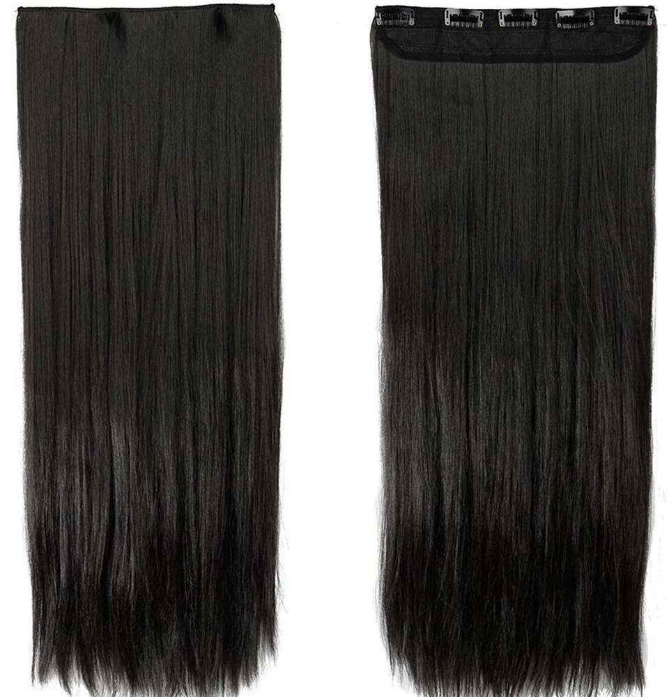 BeatStock Long and Thick Black Straight 5 Clips Synthetic Extensions in ...